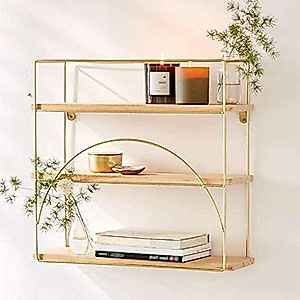 QUUL Wall Mounted 3 Tier, Metal Display Organizer Rack Holder Floating Shelves for Bedroom Living Room Kitchen Office Golden