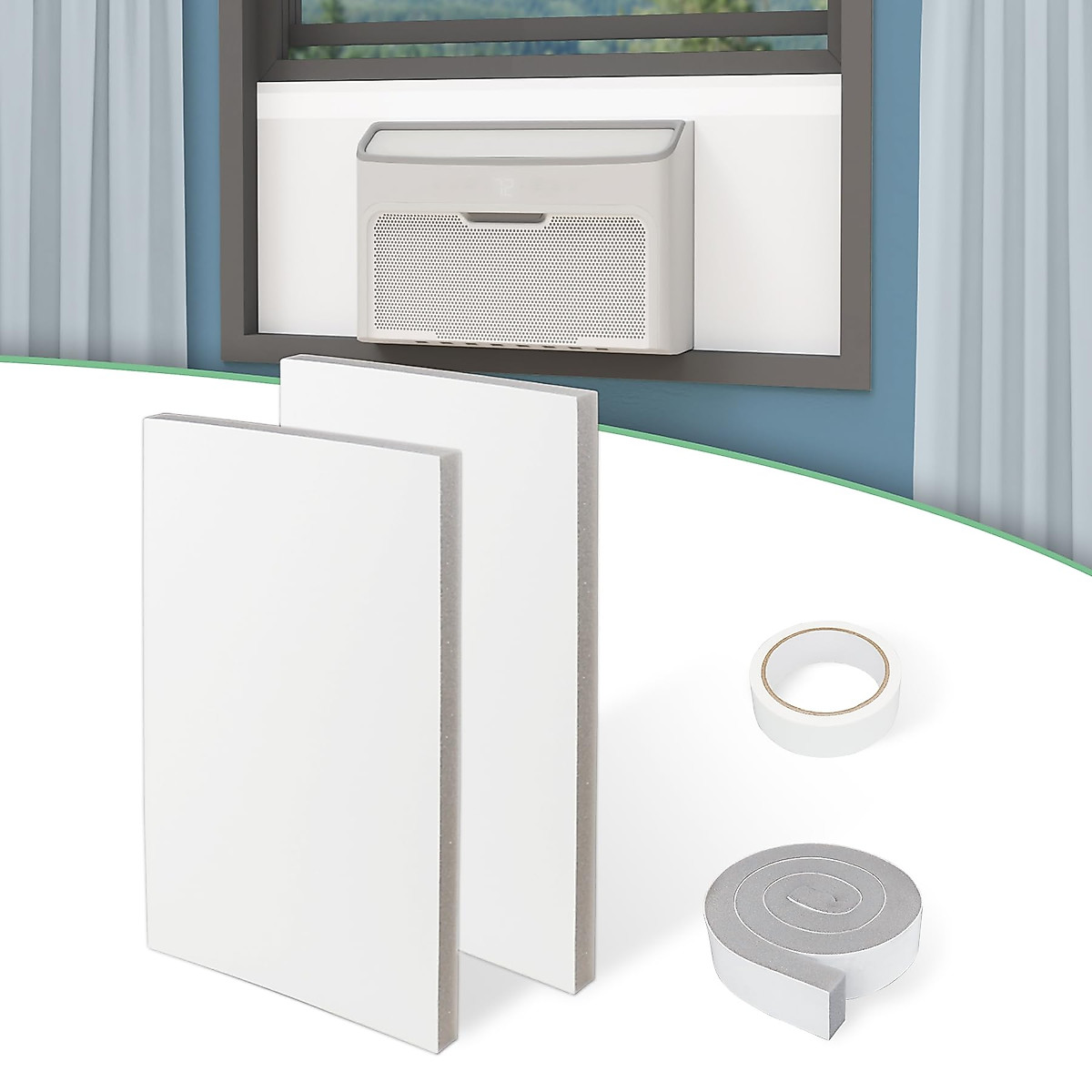 Memrita Window AC Side Panels for Indoor Air Conditioner Unit,Window Air Conditioner Surround Insulation Foam Panel Kit with Foam Seal Strip,Window AC Foam Panels for Summer and Winter