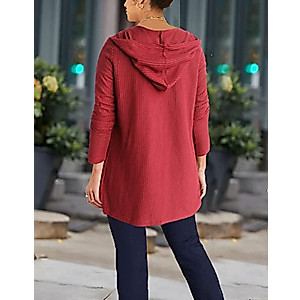LATT Dress Women Long Sleeve Open Front Draped Cardigan Waffle Fabric Pocket Hoodie Outwear, Burgandy,S, Burgandy
