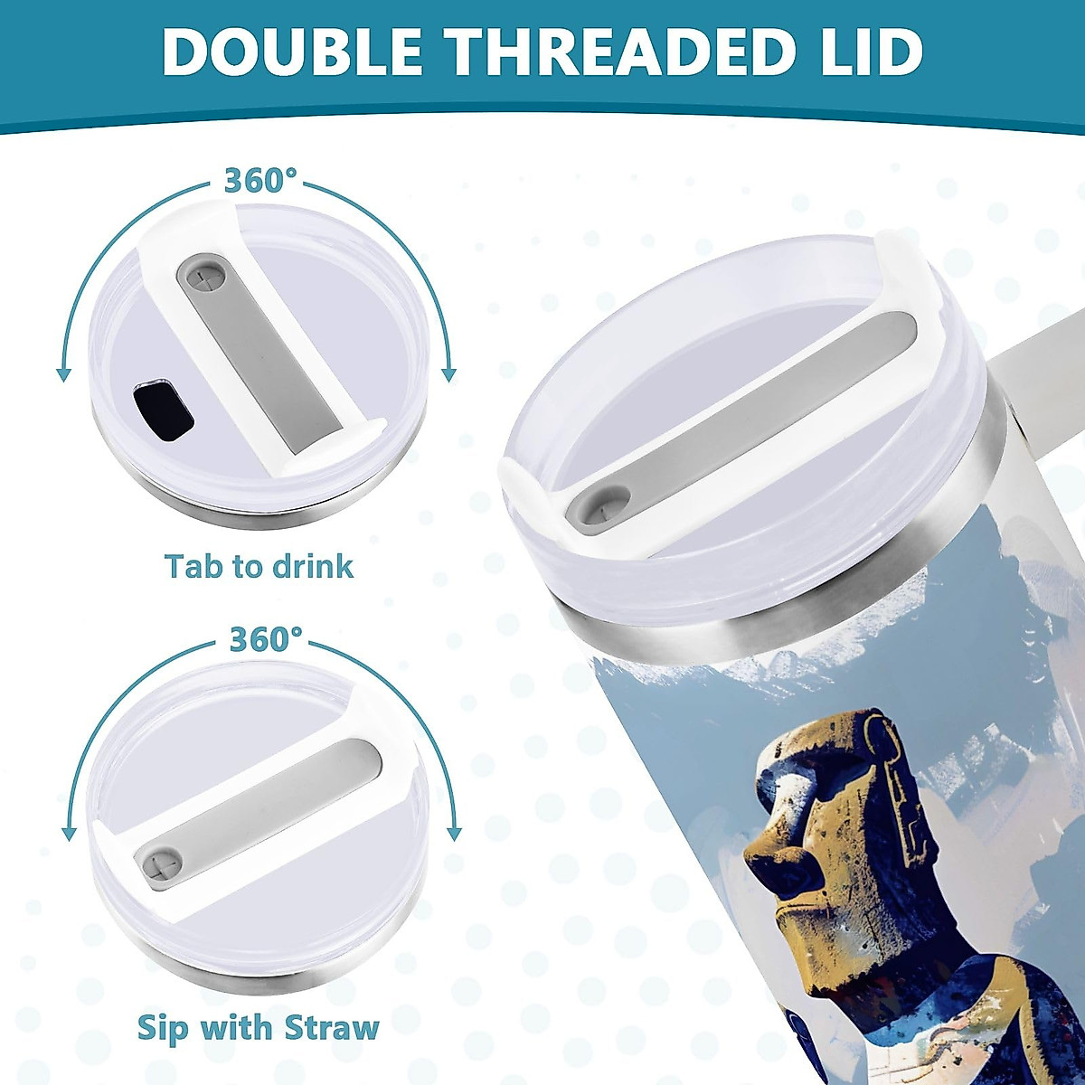 KUEJOP Stainless Steel Vacuum Insulated Tumbler Moai Statues Water Bottle with Lid and Straw