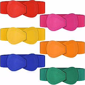 Wesiti 6 Pcs Stretch Belt for Women Dresses Wide Elastic Belt with Interlock Buckle, 6 Colors (Fresh Color, 8 Shaped)