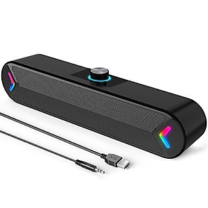 LENRUE Computer Speakers,Wired USB-Powered Sound-bar with 10W Stereo Sound for PC Desktop,Plug-n-Play (A39PRO /Black)