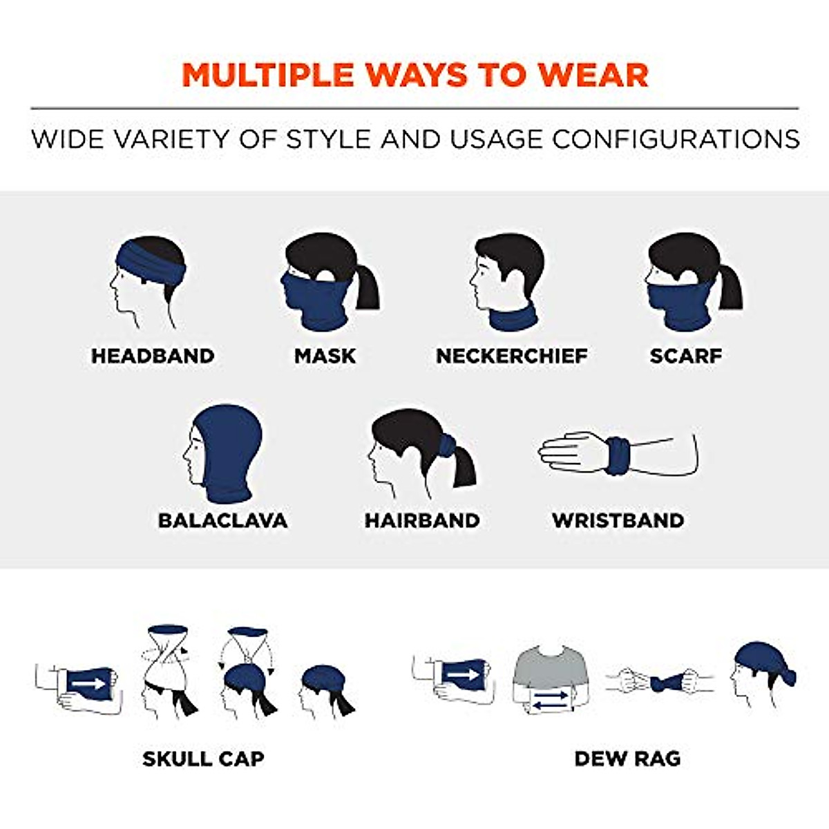 Ergodyne Chill-Its 6486 Fire Resistant Headband, Multifunctional Headwear, Moisture-Wicking, Navy, 10 x 8 x 0.5 Inch