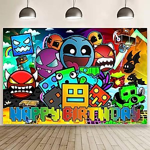 Geometry Dash Photography Backdrop,Geometry Dash Party Background, Party Supplies,Backdrop for Kids Birthday Decoration,Baby Shower Photography Banner Decoration.
