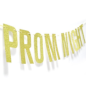 Prom Night Banner, Prom 2025 Decor, Class of 2025 Graduation Bunting Garland, Congrats Grad Party Decorations Gold Glitter