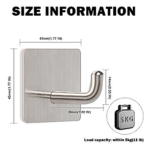 Livabber Adhesive Towel Hooks, 304 Stainless Steel Self Sticky Wall Hooks Waterproof Shower Hooks for Robe/Clothes, No Drilling Towel Hangers for Bathroom Kitchen Bedroom, 6 Packs（Brushed Nickel）