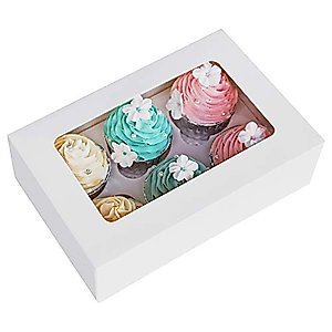 Cupcake Boxes with Inserts 6 Holders,9x6x3inch Large White Standard Bakery Boxes with Window Food Grade Cake Carrier Container for Muffins,Gift Treat Box Bulk,Pack of 15