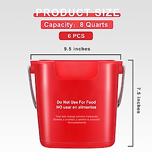Uiifan 6 Pcs 8 Quart Cleaning Bucket Small Sanitizing Square Bucket Detergent Pail for Home Commercial Restaurant Kitchen Office School (Red)