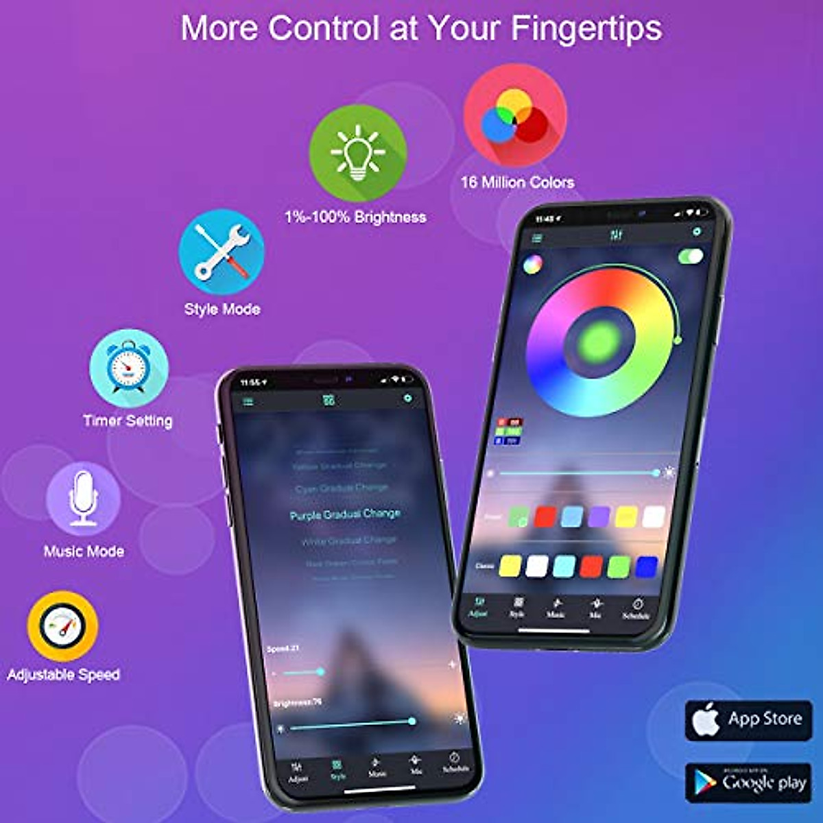 TISRO Led Strip Lights 50ft, Led Lights for Bedroom with Remote and Bluetooth App Control, Music Sync RGB Color Changing Led Light Strips for Room, Bedroom, Kitchen