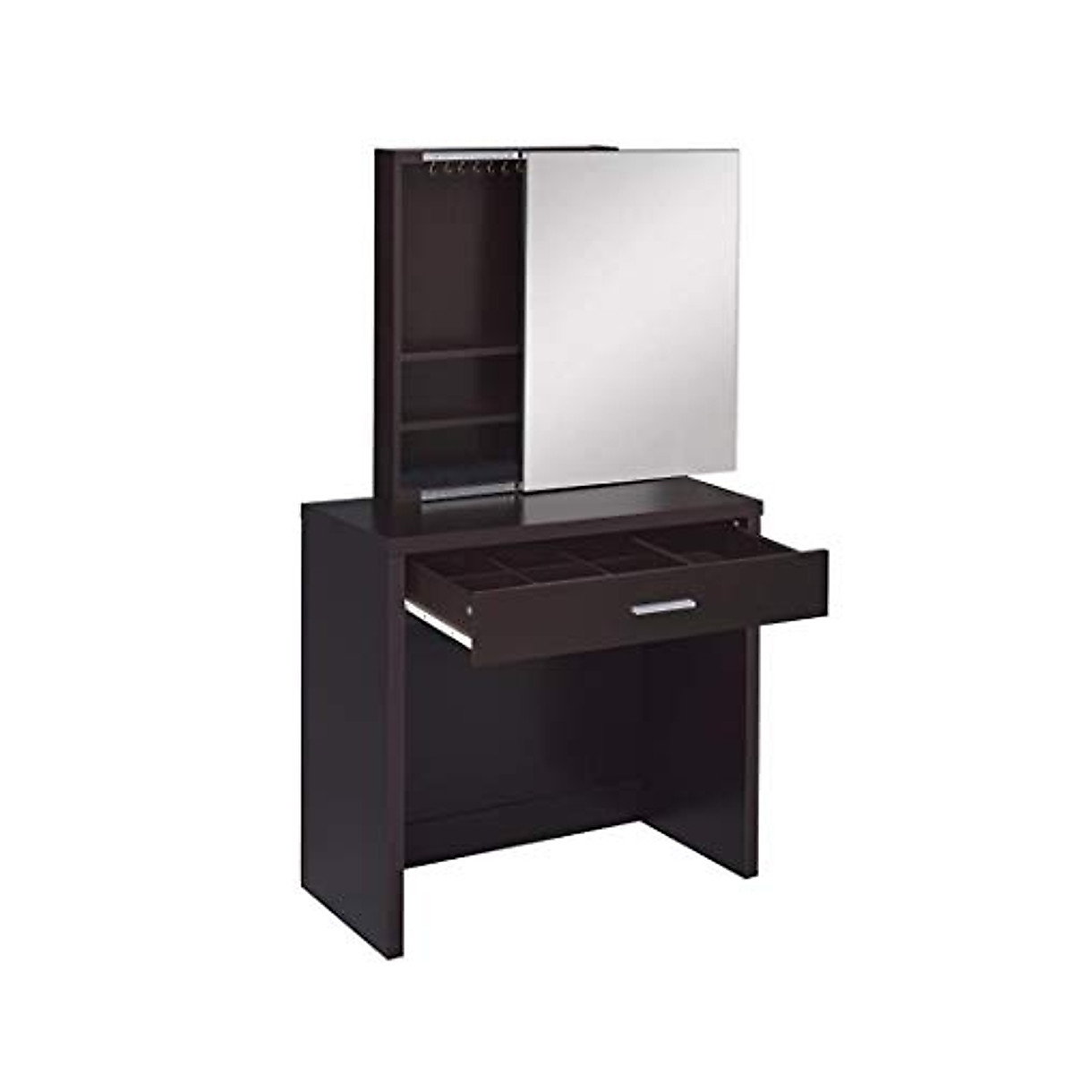Coaster Home Furnishings 2-piece Vanity Set with Hidden Mirror Storage and Lift-Top Stool, Cappuccino and Black