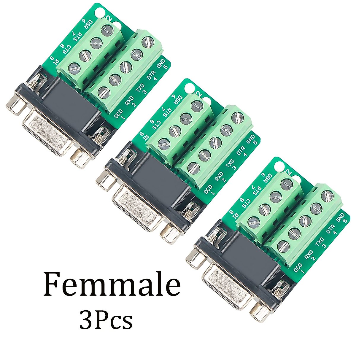 Zovfam DB9 Breakout Connector, Female D-SUB Adapter Plate Connector RS232 Serial to Terminal Board Signal Modul-3 Pcs