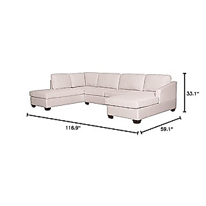 MOEO Large U-Shape Sectional Sofa, Double Extra Wide Chaise Lounge Couch, Birch Wood Legs Sponge, for Living Room Apartment, Office, Beige