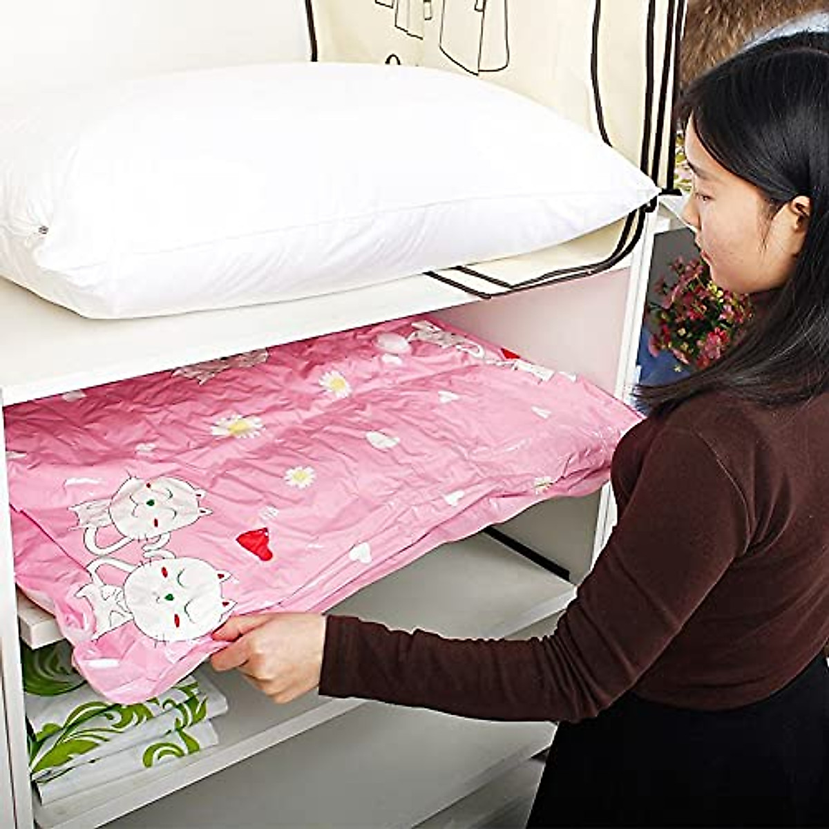 5Pcs Vacuum Compression Bag Dust Proof Storage Bag Household Thick Clothing Quilt Vacuum Bag Reusable Vacuum Storage Bags With Inflator Waterproof Compression Bags For Travel Home