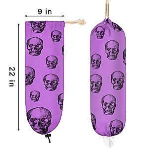 Skull Purple Plastic Bag Holder Cute Wall Mount Plastic Bag Organizer Reusable Large Grocery Bag Storage Dispenser for Home Kitchen Travelling 22"x9"