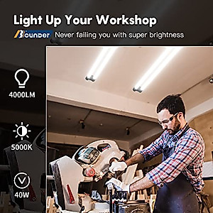 BBOUNDER 8 Pack Linkable LED Utility Shop Light, 4 FT, 4000 LM, 48 Inch Integrated Fixture for Garage, 40W Equivalent 250W, 5000K Daylight, Surface + Suspension Mount