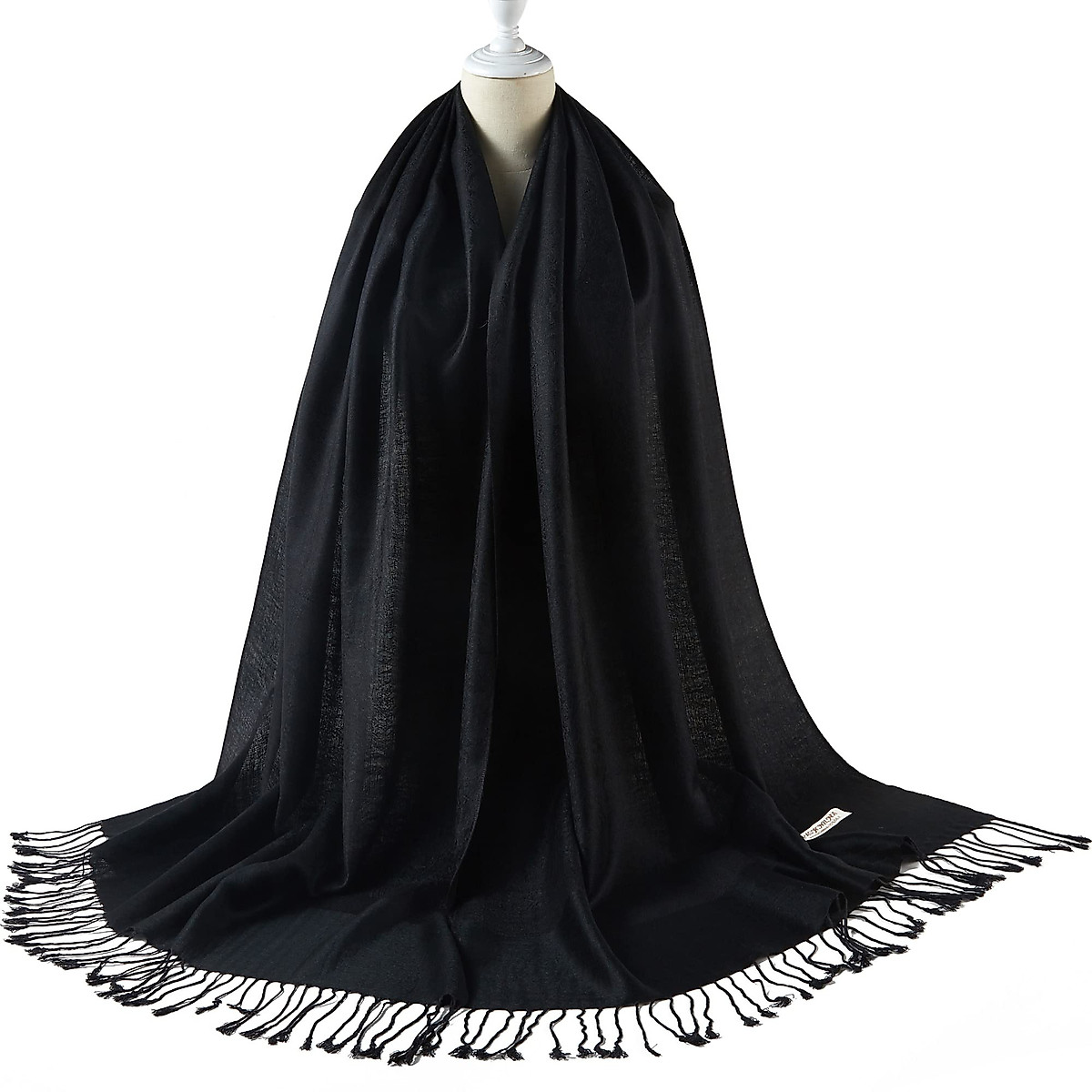 Paisley Pashmina Silk Scarf Shawl Jacquard Cashmere Wrap Stole Two Tones Reversible (Black)