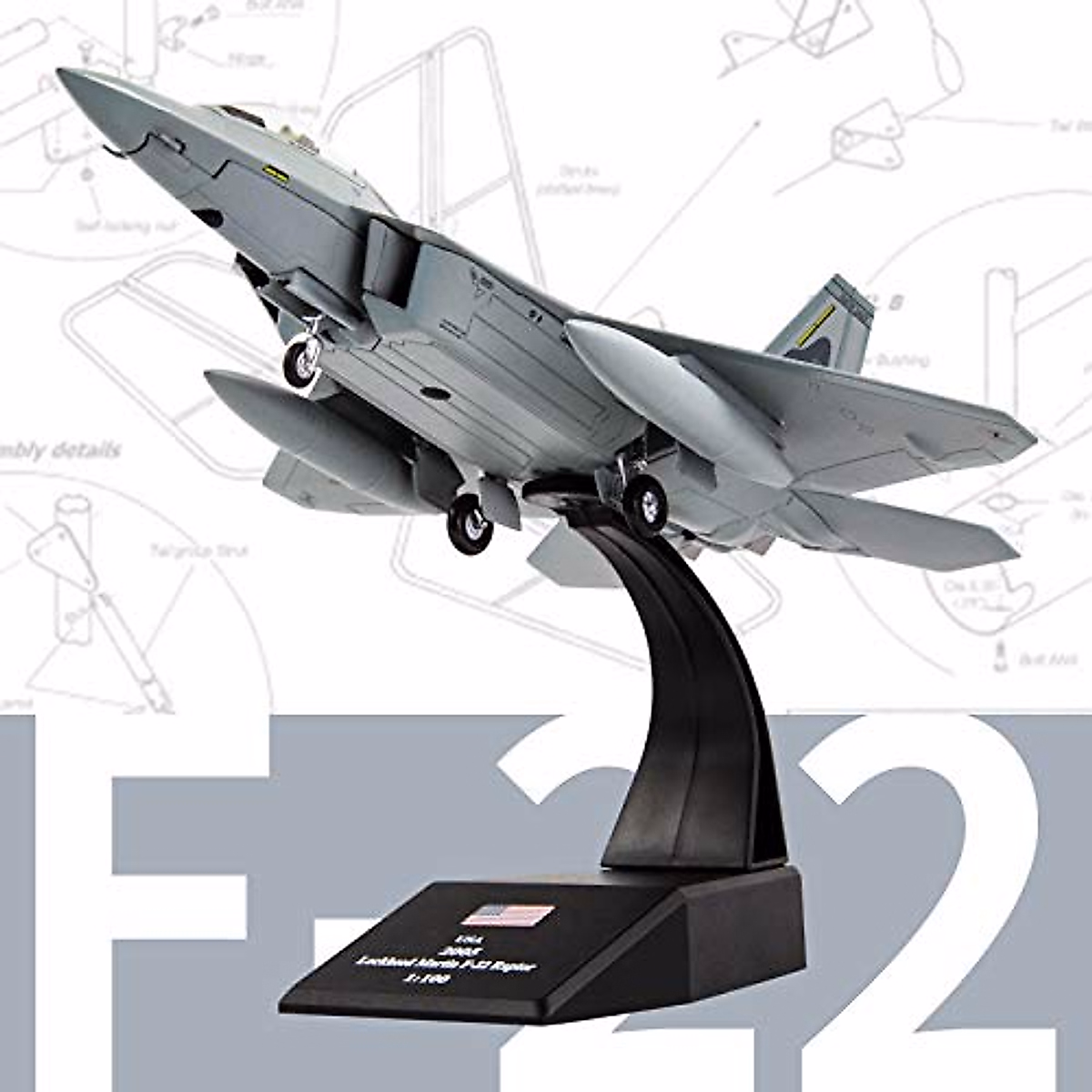 Lose Fun Park 1:100 F-22 Raptor Fighter Attack Diecast Airplanes Military Display Model Aircraft for Collection