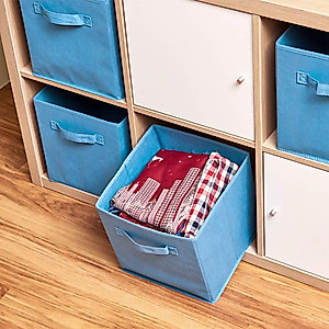 EZOWare Set of 12 Foldable Basket Bin Collapsible Storage Cube For Nursery, Kids Toys Organizer, Shelf Cabinet - ( Purple + Niagara Blue)