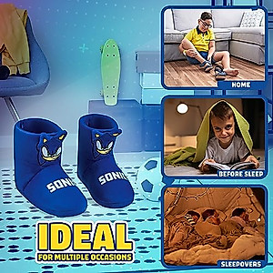 Sonic The Hedgehog Boys Slippers - Warm 3D Kids Slippers Size 10-3 Non-Slip House Shoes - Sonic Gifts for Boys (Blue Bootie, 1)