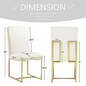 AZhome White Faux Leather Dining Chairs, Upholstered Dining Room Chairs Set of 4, Polished Gold Stainless Steel Legs