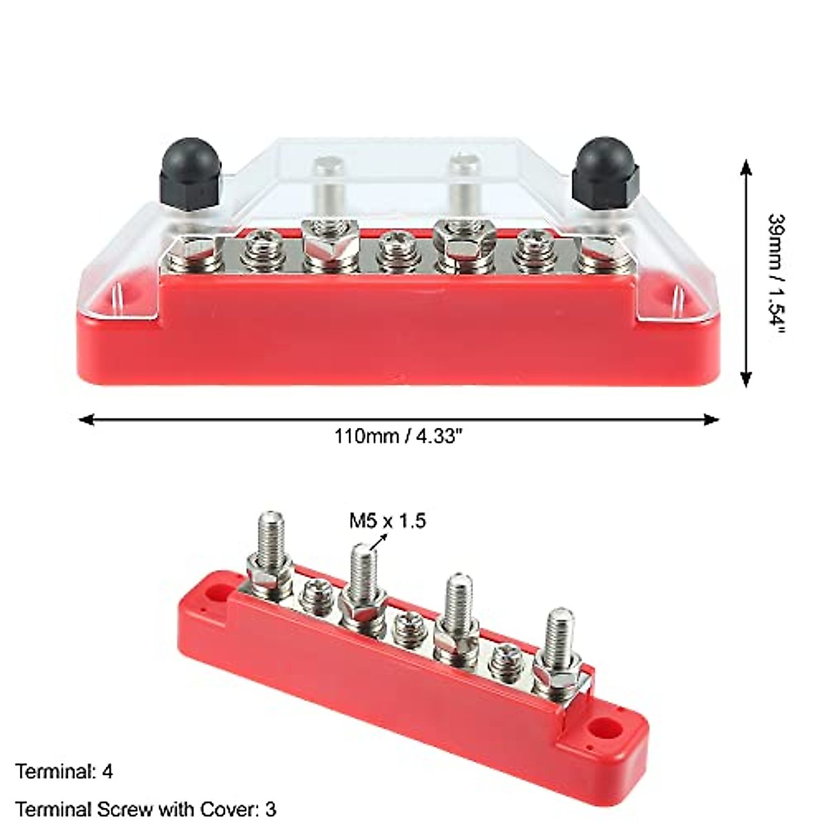 X AUTOHAUX 1 Pair 7 Terminal Bus Bar Power 3 Screw Terminals Power Distribution Block with 4 Screws Red and Black for Car Boat Marine Caravan RV