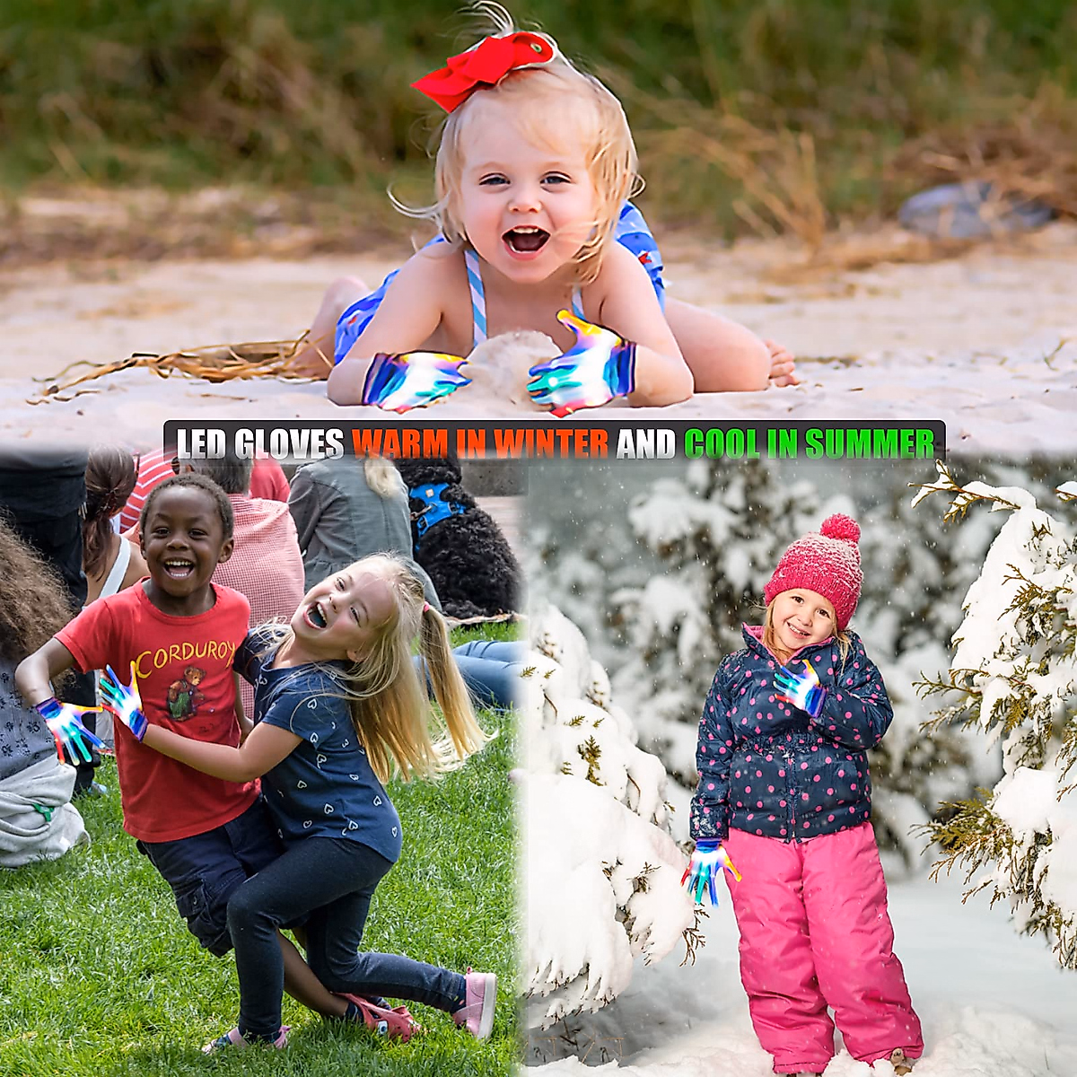 GLEDLOVES LED Gloves,LED Finger Gloves,Finger Light Gloves,LED Gloves for Kids Gifts,The Toys for 3-8 Year Old Boys Girls,Light Up Gloves have 5 Color/6 Mode,in Halloween Chrismas Party(1 Pair/S)