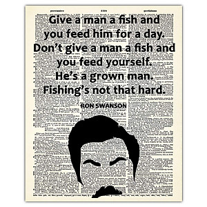 Positive Affirmations Wall Decor for Kids: "Give a Man a Fish" Ron Swanson 8x10 Inspirational, Motivational Poster & Motivational Wall Art Office Decor for Men & Women