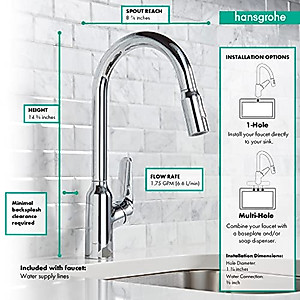 hansgrohe Focus N Chrome Bar Kitchen Faucet, Kitchen Faucets with Pull Down Sprayer, Faucet for Kitchen Sink, Chrome 71801001