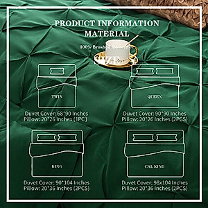 3 Pieces Bedding Duvet Cover Set, Pinch Pleated King Duvet Cover, Pintuck Comforter Quilt Cover with 2 Pillow Shams-King-104 X 90 inches-Green