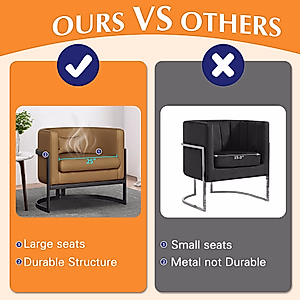 Alunaune Upholstered Modern Living Room Chair Accent Chairs, Brown Faux Leather Armchair Mid Century Lounge Barrel Chair Anti Scratch Sofa Tub Bucket Club Chair for Bedroom