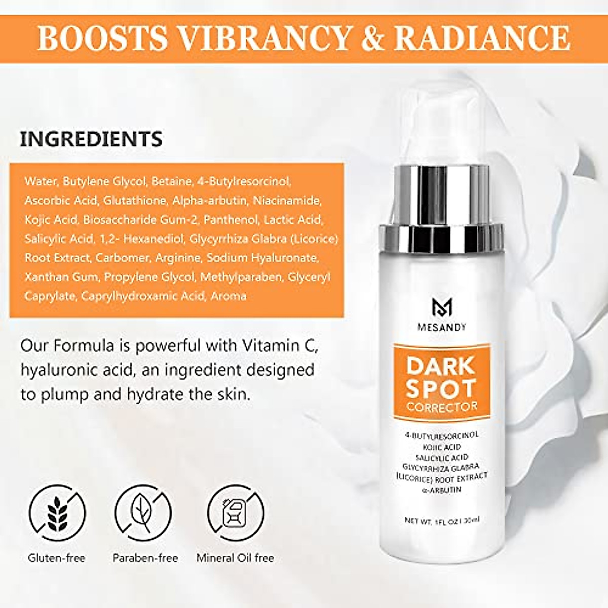 MESANDY Dark Spot Corrector, Dark Spot Remover For Face and Body Serum Formulated with Advanced Ingredient 4-Butylresorcinol, Kojic Acid, Lactic Acid, Salicylic Acid and Licorice Root Extract | Improves Hyperpigmentation, Facial Freckles, Melasma, Brown S
