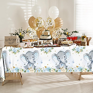 Juweked 3 Pcs Blue Elephant Baby Shower Tablecloth for Boy Baby Shower Table Cloths Rectangle It's A Boy Baby Shower Tablecloth Baby Shower Plastic Table Cover Gender Reveal Decor, 70.8" x 42.5"