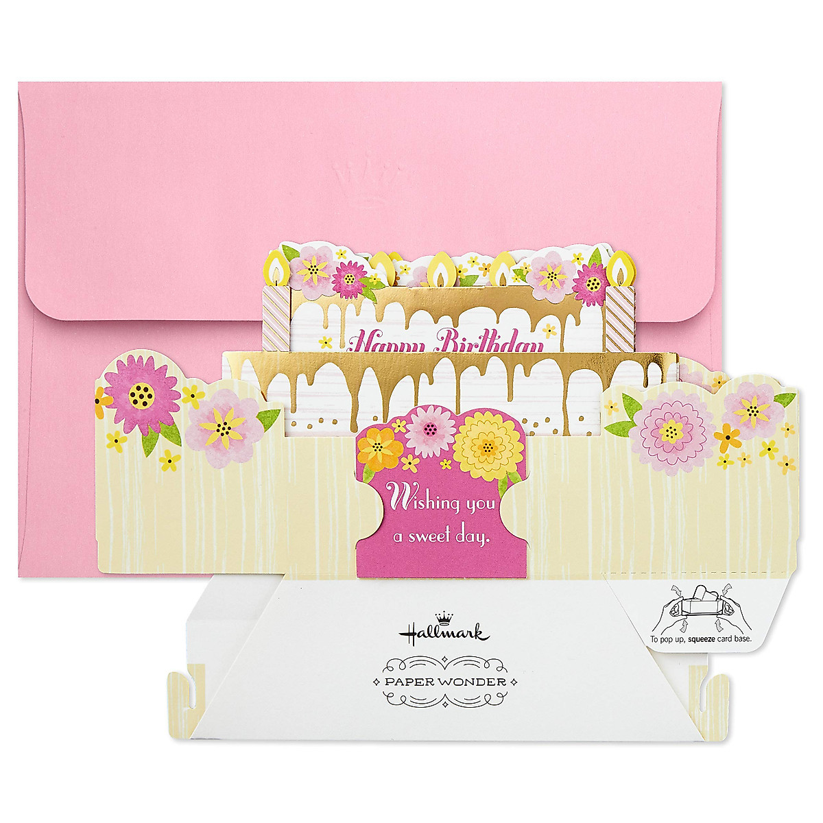 Hallmark Paper Wonder Birthday Pop Up Card for Women (Pink and Gold Birthday Cake)