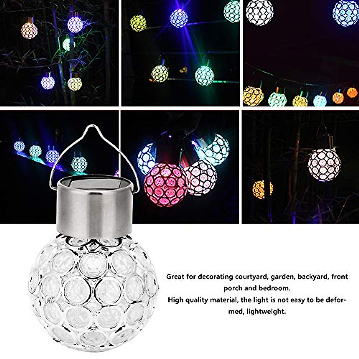 Emoshayoga Waterproof LED Solar Hanging Light Lawn Courtyard Lights Lamp Decor with Silicon Solar Panel for Garden Home Decoration
