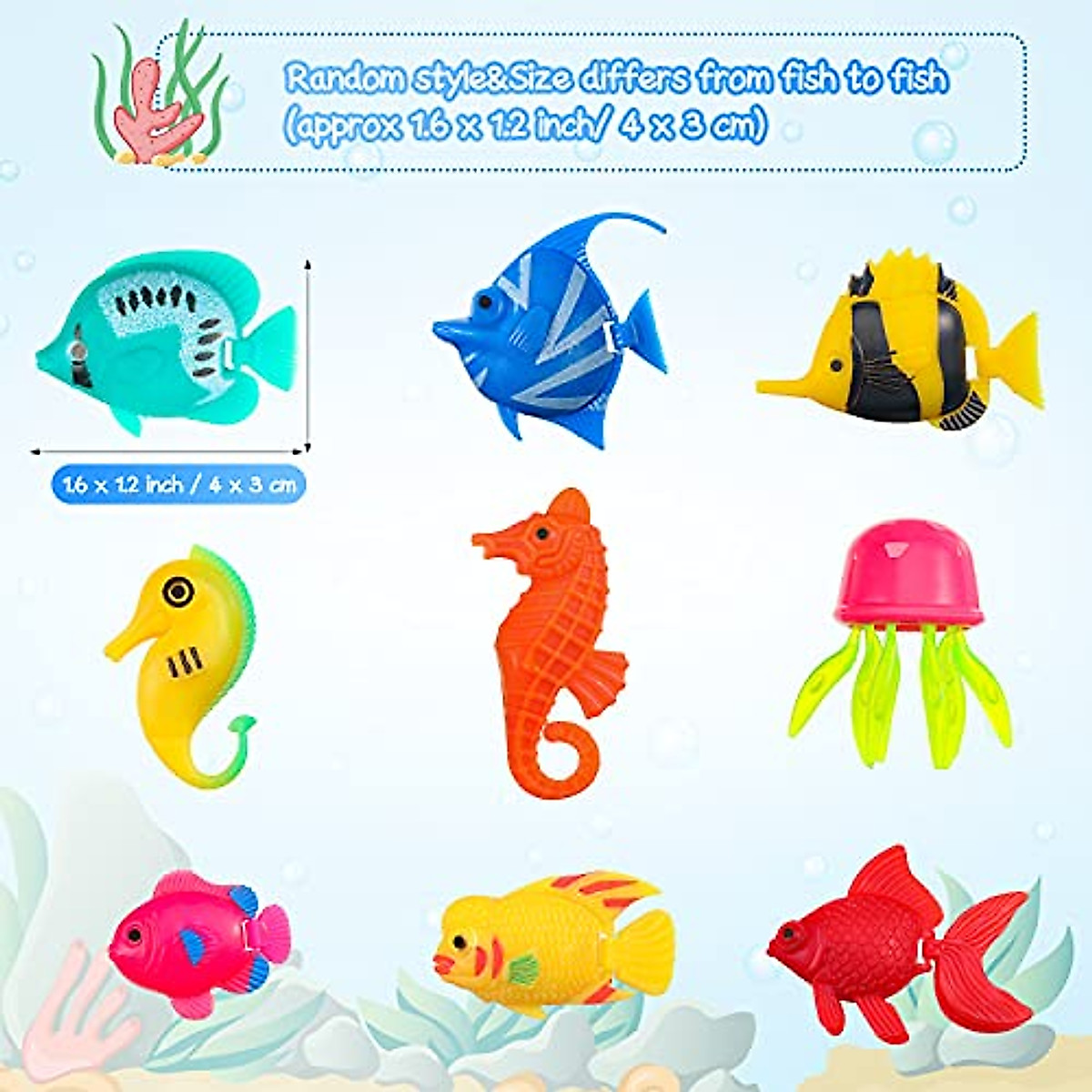 20 Pieces Artificial Moving Fishes Plastic Floating Fishes Lifelike Fish Ornament Aquarium Decorations for Fish Tank (Jellyfish and Seahorses)
