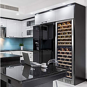 NewAir 24" Wine Cooler Refrigerator, Large 160 Bottle Built-in or Freestanding Dual Zone Wine Cellar in Stainless Steel with Precision Thermostat, and Full Extension Beechwood Shelves