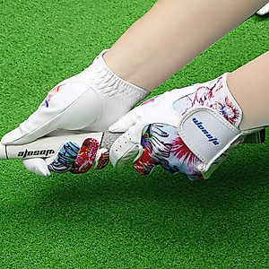 wosofe Golf Glove Women Pair Cool Leather Both Hand Summer Floral Large Colorful Breathable Sport Gloves