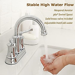 Hangoro Bathroom Faucet, 2 Lever Handles Centerset Faucets for Bathroom Sink, Touch On Bathroom Faucets w/Pop Up Drain for Vanity, Lavatory, Bathroom or Sink, Chrome(L2303-CP)