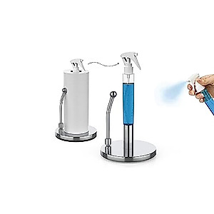 Paper Towel Holder with Spray Bottle by Elevated Essentials - Heavy Non Slip Weighted Stainless Steel Base for One Handed Operation - The Perfect Countertop Kitchen Paper Towel Holder