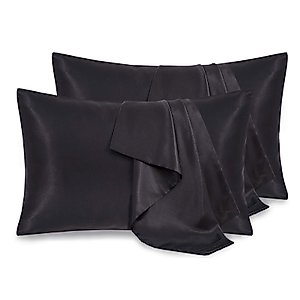 P Pothuiny 4 Pack Satin Pillowcase for Hair and Skin King, Black Silk Pillowcase Set of 4, Smooth Silky Pillow Covers for Women, with Envelope Closure (20x40 Inches)
