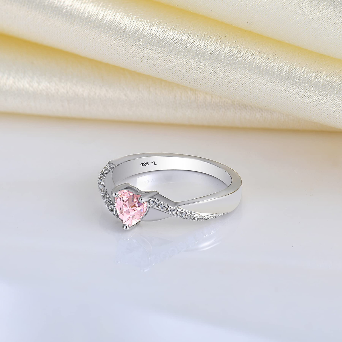 YL 925 Sterling Silver Engagement Rings Heart Cut 5MM Created Pink Tourmaline Infinity Ring for Women-size6