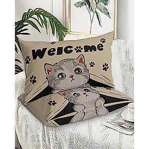 Edwiinsa Funny Cute Cat Pillow Covers Standard Size Set of 2 20x26 Bed Pillow, Black Paws Rustic Retro Beige Plush Soft Comfort for Hair/Skin Cooling Pillowcases with Envelop Closure