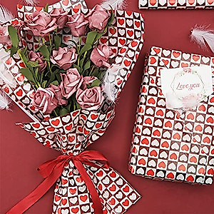 Father's Day Wrapping Paper,6 Folded Sheets Red Heart Plaid Love Heart Gift Wrapping Paper Wife Mother Couple Female Girl Gift Wrap Paper Wedding Anniversary Birthday Valentine's Day,20 x 28 inches