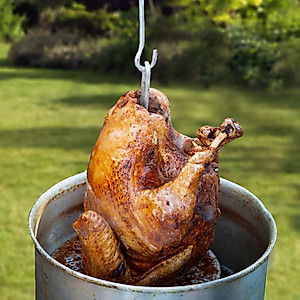 BOHK Turkey Chicken Fryer Poultry Rack Set Deep Frying Rack and Handle lifter Hook Stainless Steel Vertical Chicken Roaster Stand Rack, Heavy Duty Aluminum Roasting Drip Pan (Style A)