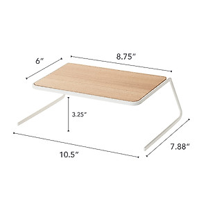 YAMAZAKI Home Dish Kitchen Cabinet Shelf and Organizer | Steel + Wood | Small | Riser, White