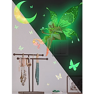 Glow in The Dark Fairy Butterfly Wall Stickers, Fairy Princess Wall Decal, Girls Kids Luminous Cartoon Decor for Room Bedroom Nursery Living Room Classroom, Kids Gift.