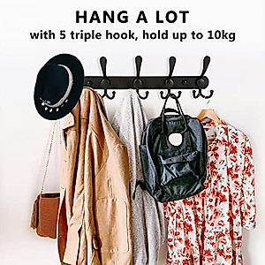 PHINGEER Coat Rack Wall Mount, Heavy Duty Wall Mounted Coat Rack with 5 Metal Hooks for Entryway, Bathroom, Mudroom