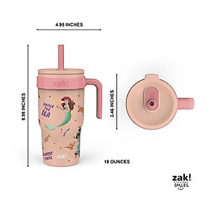 Zak Designs Disney Princess Cruiser Tumbler with Handle, Leak-Proof Straw, Stainless Steel, Vacuum Insulated, 18 oz.