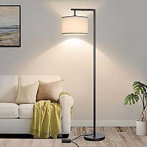 Boncoo Black Floor Lamp, Dimmable Floor Lamp for Living Room, Modern Standing Lamp with Adjustable Drum Shade, Tall Reading Light Corner Lamp Suitable for Couch, Bedroom, Office (Bulb Included)
