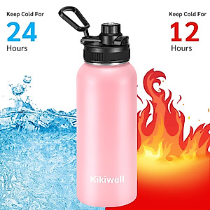 Insulated Water Bottle With Straw, Sports Water Bottle 1 Liter, Reusable Vacuum 18/8 Stainless Steel Flask Thermos, Modern Wide Mouth Double Walled Simple Mug, Keeps Hot and Cold (32 oz, Pink)